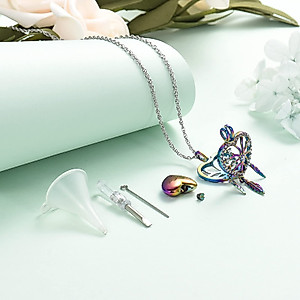 shajwo Dream Catcher Urn Necklace Heart Cremation Jewelry for Ashes for Women Men Angel Wing Flower Memorial Hollow Pendant,Full Rainbow