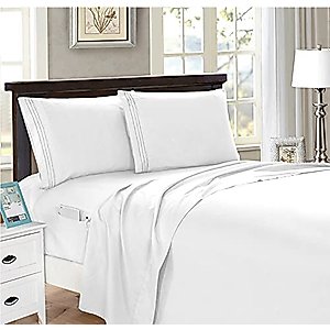 Elegant Comfort 4-Piece Queen- Smart Sheet Set! Luxury Soft 1500 Thread Count Egyptian Quality Wrinkle and Fade Resistant with Side Storage Pockets on Fitted Sheet, Queen, White