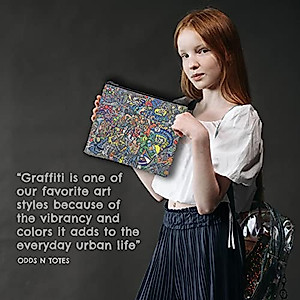 ODDS N TOTES Pencil Pouch, Makeup Bag, Small Toiletry Bag for Women, Men, Canvas Zipper Pouch (Graffiti)