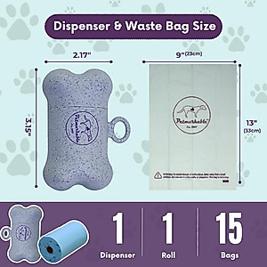 Petmarkable Complete Earth-Conscious Dog Waste Kit: Wheat Straw Waste Bag Dispenser with one corn starch 15-bag waste bag roll, Carabiner, Elastic Band for Secure Leash Attachment, Leak-Proof (Blue)
