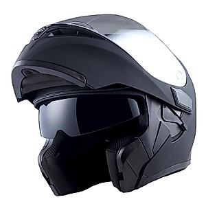 1Storm Motorcycle Modular Full Face Helmet Flip up Dual Visor Sun Shield: HB89 Matt Black; Size XL