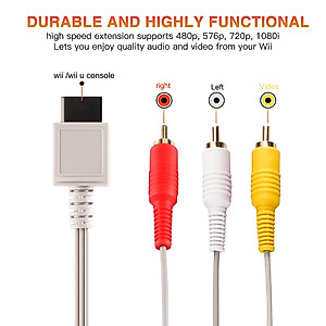 AV Cable for Wii Wii U, Composite Audio Video TV connector Cable Cord for Nintendo Wii U/Wii