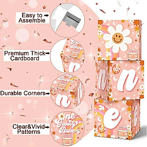 Tewess One Groovy Babe Birthday Party Decorations Balloon Boxes, 3Pcs Boho Groovy 1st Theme Birthday Balloon Boxes for Girl Hippie Daisy Flower Rainbow First Birthday Party Supplies