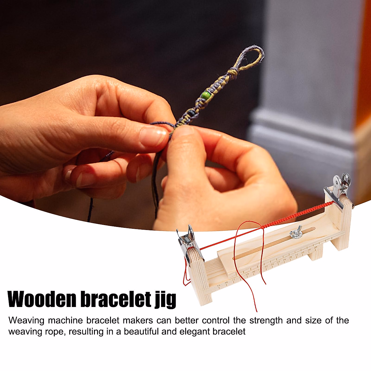 KSIEE Wood Jig Bracelet Maker, Paracord Jig Bracelet Maker U Shape Clear Scale Bracelet with 2 Clamp DIY Hand Knitting Bracelet Jig Bracelet Braiding Tool