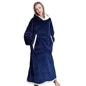 Oversized Blanket Hoodie, Warm Cozy Wearable Blanket Unique Wife Gift Mom Gifts, Blanket Sweatshirt for Women Men Adults(Blue/Ultra Long)