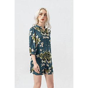 Vien Tran 2 piece shorts and shirt set for women linen casual button down high low hem shirt elastic waistband comfy shorts,Green Rose,XL