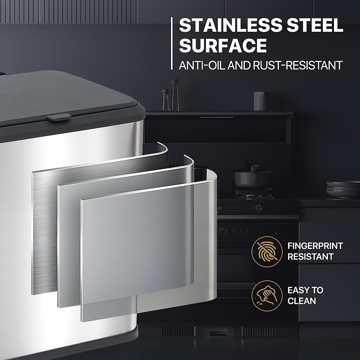 MoNiBloom 1.3-Gallon Small Hanging Trash Can for Kitchen Bathroom Bedroom Living Room Home Office Dorm Fingerprint-Proof Garbage Bin Removable Bucket Brushed Stainless Steel 5-Liter (Silver)