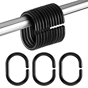 24 Packs Plastic Shower Curtain Rings Hooks for Bathroom Shower Window Rod (Black)
