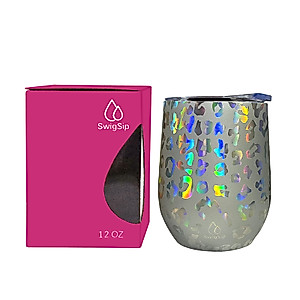 Swig Sip 12oz Wine Tumbler - Double Wall Stainless Steel Vacuum Insulated Travel Outdoor Liquor Cup Bridesmaid Gift (Laser Silver)