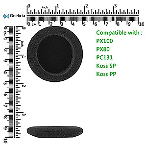 Geekria 5 Pairs QuickFit Foam Replacement Ear Pads for Sennheiser PX100, PX80, PC131, Koss SP, Koss PP Headphones Earpads, Headset Ear Cushion Repair Parts (Black)