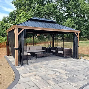 PURPLE LEAF 12' X 16' Outdoor Hardtop Gazebo for Patio Galvanized Steel Double Roof Permanent Canopy Aluminum Frame pavilion Gazebo with Netting