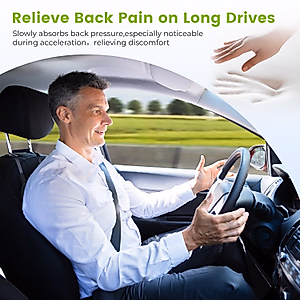 Lumbar Support Pillow for Car - Back Support for Medium to Large Vehicles - Soft Memory Foam Car Seat Cushion for Back Pain Relief - Dual Adjustable Straps Securely Fixed Car Lumbar Support -Black