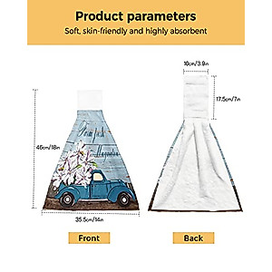 Chucoco Garden Magnolia Flower Blue Truck Kitchen Hanging Towel, Set of 2 Absorbent Soft Hand Tie Towel Watercolor Retro Wood Grain Durable Tea Bar Dish Towels for Bathroom Laundry Room Decor