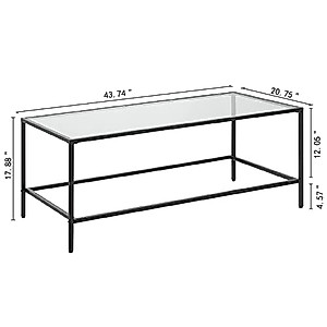 CAWS Black Coffee Table, Tempered Glass Wide Rectangle Coffee Table with Black Metal Frame, Modern Minimalist Center Table for Living Room, Dining Room, Office, Pantry or Outdoor