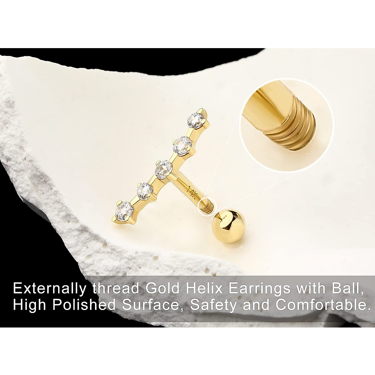 Melighting Gold Helix Earrings 14K Cartilage Earrings 16G Gold Tragus Piercing Jewelry Clear CZ Stud Earring Conch Piercing for Women Men Gift