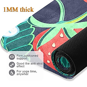 Qilmy Strawberry Yoga Mat Non-Slip Foldable Sweat Absorbent Travel Yoga Mat with Carrying Bag for Yoga, Pilates, Exercise, Workout, Bikram and Hot Yoga 71 x 26 Inch