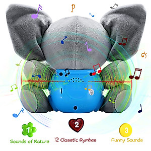 Adadmei Plush Elephant Baby Toys 0 3 6 9 12 Months, Upgraded Light Up Baby Toys Newborn Baby Musical Toys for Infant Babies Boys & Girls Toddlers 0 to 36 Months Toys Gifts for Christmas