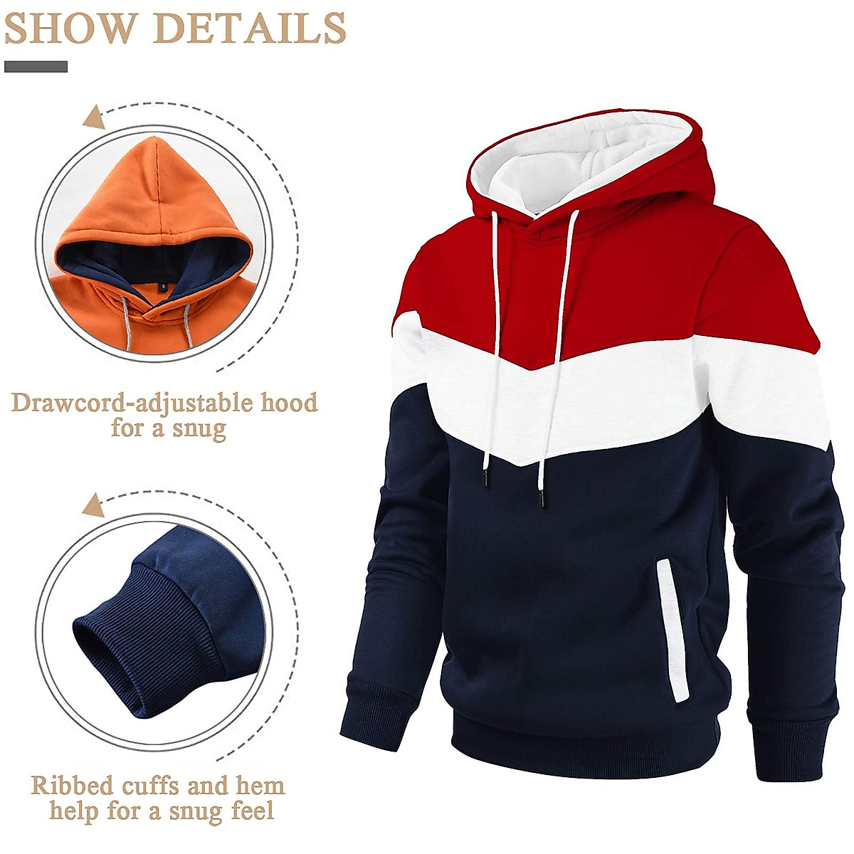 Gesean Men's Sweatshirt Hoodies Long Sleeve Premium Hood with Front Pocket Red Small