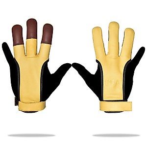 UNIVERSE ARCHERY Leather Archery Glove | Handmade Shooting Hunting Three Finger Gloves | Recurve Bow Archery Cow Hide Leather Gloves | Excellent Fitting