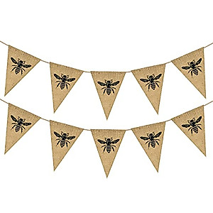 Whaline 2Pcs Queen Bee Burlap Banner Decorations for Baby Shower Birthday Party Pre-Assembled Rustic Bunting Garland Holiday Celebration Hanging Decor for Front Porch Baby Shower Birthday Supplies