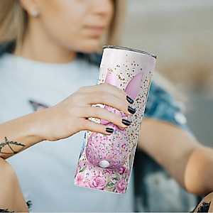 Custom Printed Floral Bunny Easter Tumbler | Personalized Double Wall Insulated Travel Mug | Spring Design with Name (Floral Bunny)