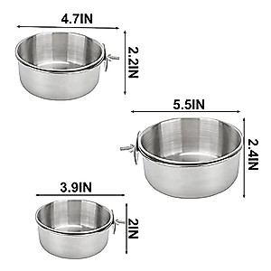Bird Feeding Dish Cups 3 Pack Parrot Food Bowl Cage with Clamp Holder Stainless Steel Birdcage Coop Water Feeder for Cockatiel Conure Budgies Parakeet Macaw Finches Lovebirds Small Animal