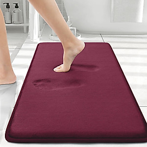 Smiry Memory Foam Bath Mat 24x16, Extra Soft and Absorbent Bathroom Mats, Non Slip Washable Carpet for Floor, Shower and Tub, Burgundy