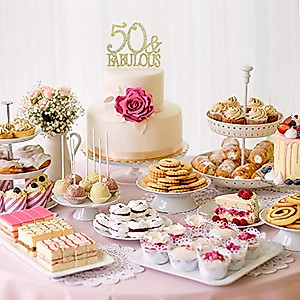 50 Cake Topper - Premium Gold Metal - 50 and Fabulous - 50th Birthday Party Sparkly Rhinestone Decoration Makes a Great Centerpiece - Now Protected in a Box