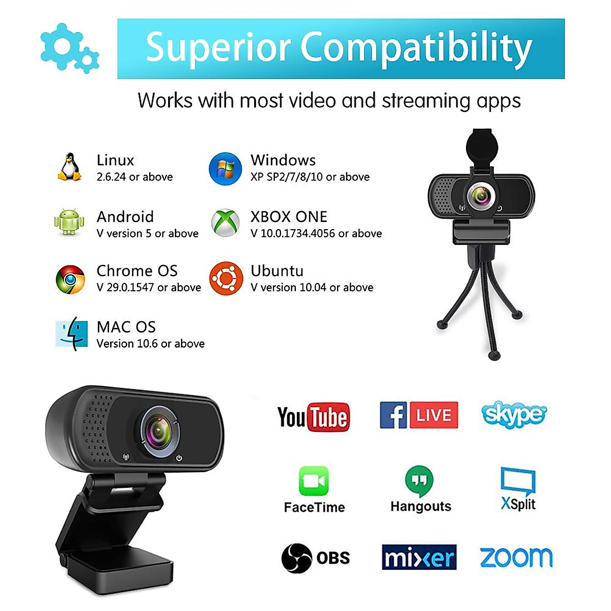ZIQIAN HD Webcam 1080P Webcam,Live Streaming Web Camera with Stereo Microphone, Desktop or Laptop USB Webcam with 100 Degree View Angle for Conferencing, Streaming, Gaming.Video Calling (N5 Webcam)