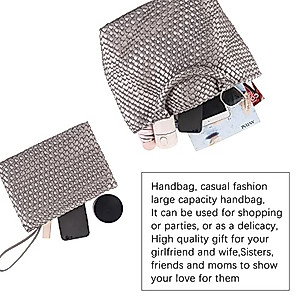 Woven Tote Bag, Women Macaron Soft Leather Weave Handbag Purse Wrist Bag Large Capacity Work Shopping Travel Daily (Silver)