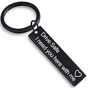 Drive Safe I Need You Here with Me Keychain Black Trucker Boyfriend Husband Christmas Gifts Dad Father Birthday Valentines Day Keychain Gifts