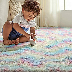 5X8 Feet Rainbow Carpet for Living Room Soft Luxury Bedroom Large Fluffy Plush Area Rug Christmas Thanksgiving Shaggy Big Comfy Rug