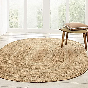 Superior Hand Woven Natural Fiber Reversible High Traffic Resistant Braided Jute Area Rug, 8' x 10' Oval