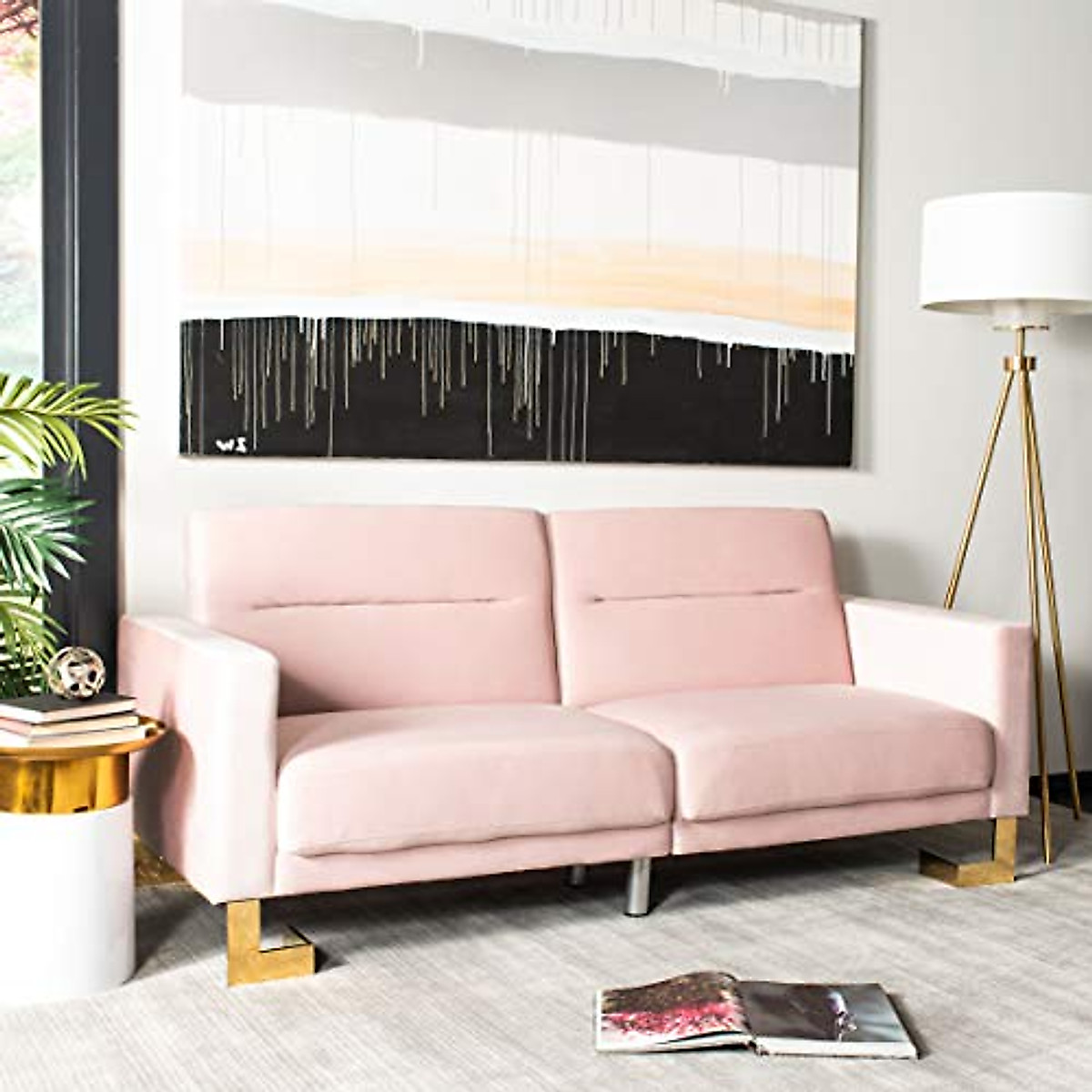 Safavieh Home Tribeca Glam Blush Velvet and Brass Foldable Sofa Bed