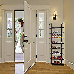 Been5le 8-Tier Shoe Rack Storage Organizer, Sturdy and Durable Shoes Shelf Stores up to 16 Pairs (Black)