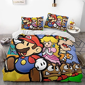 NICHIYOBI Redcap Beard Plumber Bros Game Movie Duvet Cover Set 3D Bedding Comforter Cover 3 Pcs (1 Duvet Cover+2 Pillowcases) Bedding Set (07,Queen-90x90in+20x30in*2)