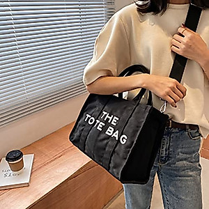 GOTOANT Canvas Crossbody Tote Bag for Women Canvas Tote Bags With Zipper for School And Work Crossbody Bag Personal Shoulder Tote (black)