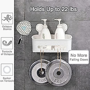 Plastic Shower Caddy Suction Cup Shower Organizer Basket Bath Shelf, Strong Suction Power Bathroom Caddies with Fence Hooks, Kitchen Rack, Waterproof, Oilproof, Reusable, for Shampoo, Gel