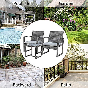 Patiorama 3 Pieces Outdoor Patio Furniture Set, Outdoor Wicker Conversation Set, Patio Rattan Chair Set, Modern Bistro Set with Coffee Table, Garden Balcony Backyard Poolside (Light Gray)