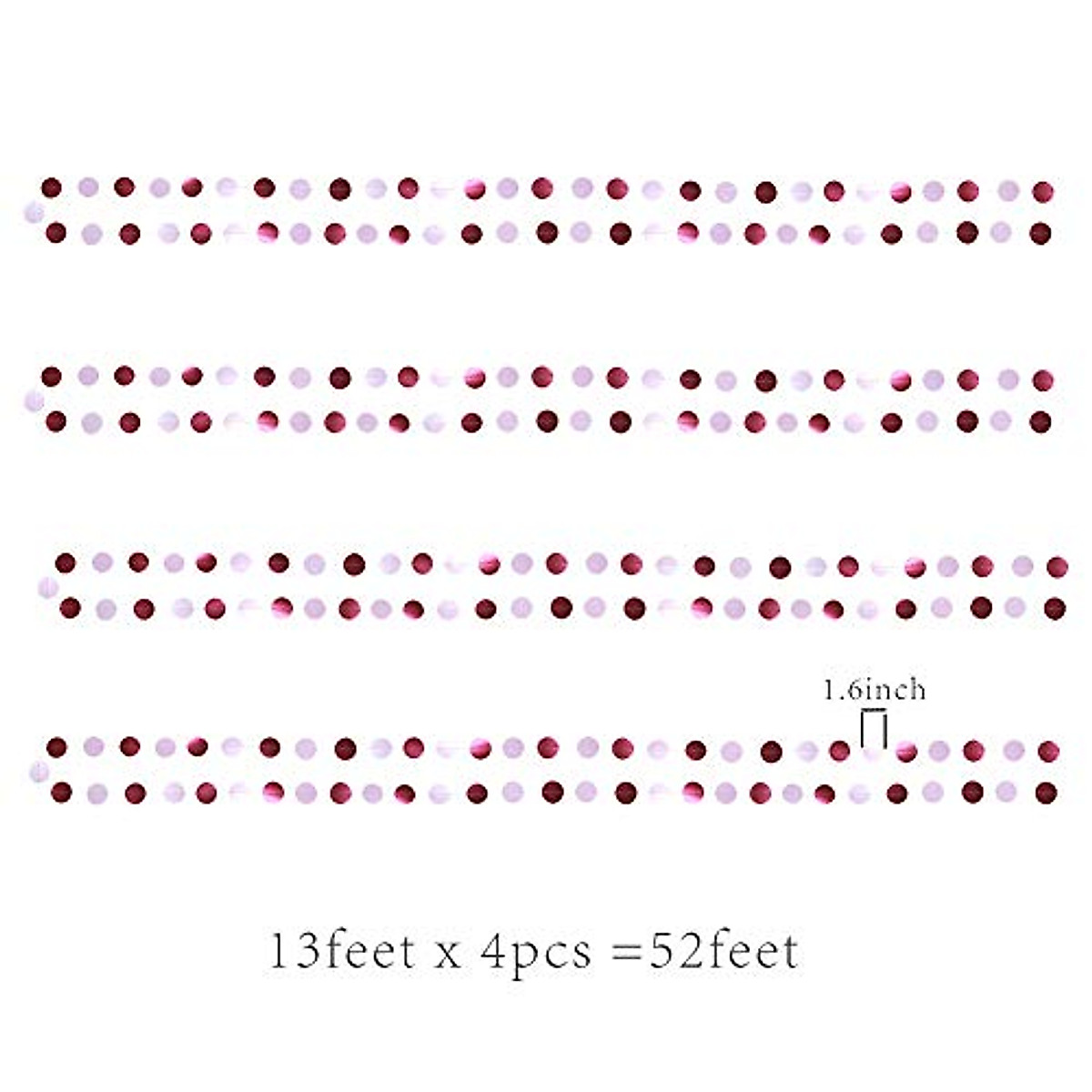 Matt Pink Burgundy Circle Dots Garland Wedding Party Decoration Dot Hanging Streamer Decor Backdrop Banner for She Girl Women Birthday/Bday Engagement Bridal/Baby Shower Mother's Day Valentine