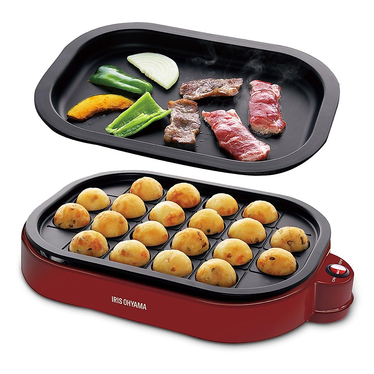 IRIS OHYAMA takoyaki 2WAY plate Red ITY-20WA-R
