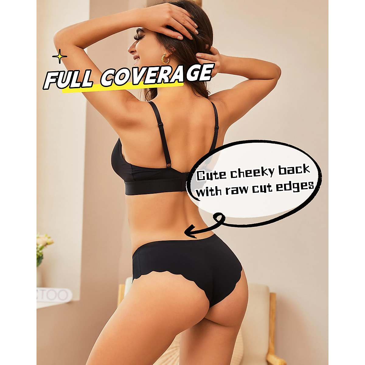 FINETOO 6 pack Seamless Underwear for Women Sexy Low Rise Hipster Wave Edge No Show Bikini Panties Womens Cheeky S-XL