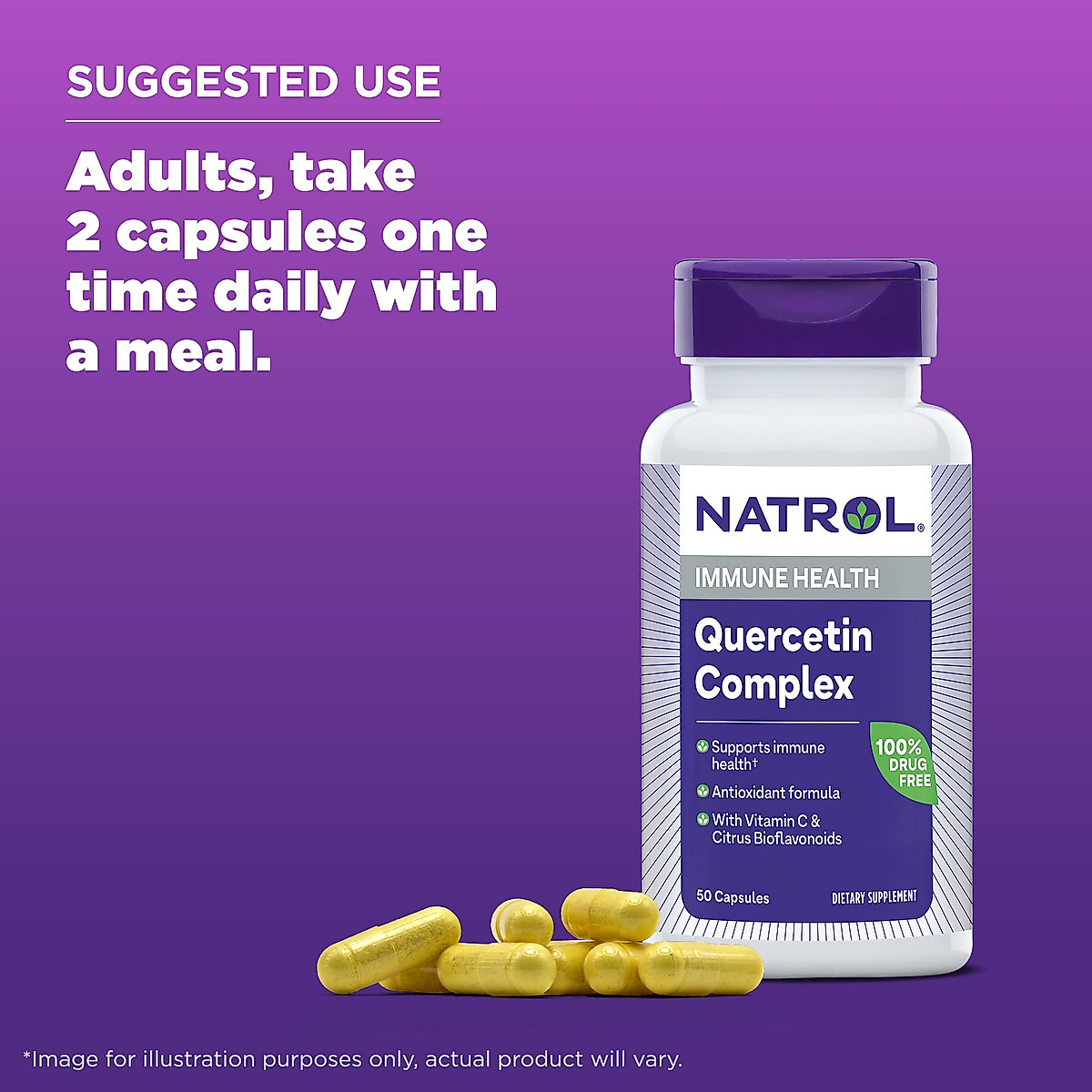 Natrol Quercetin Complex, Dietary Supplement for Immune Health, Quercetin Supplements with Vitamin C and Citrus Bioflavonoids, 50 Capsules, Up to a 25 Day Supply