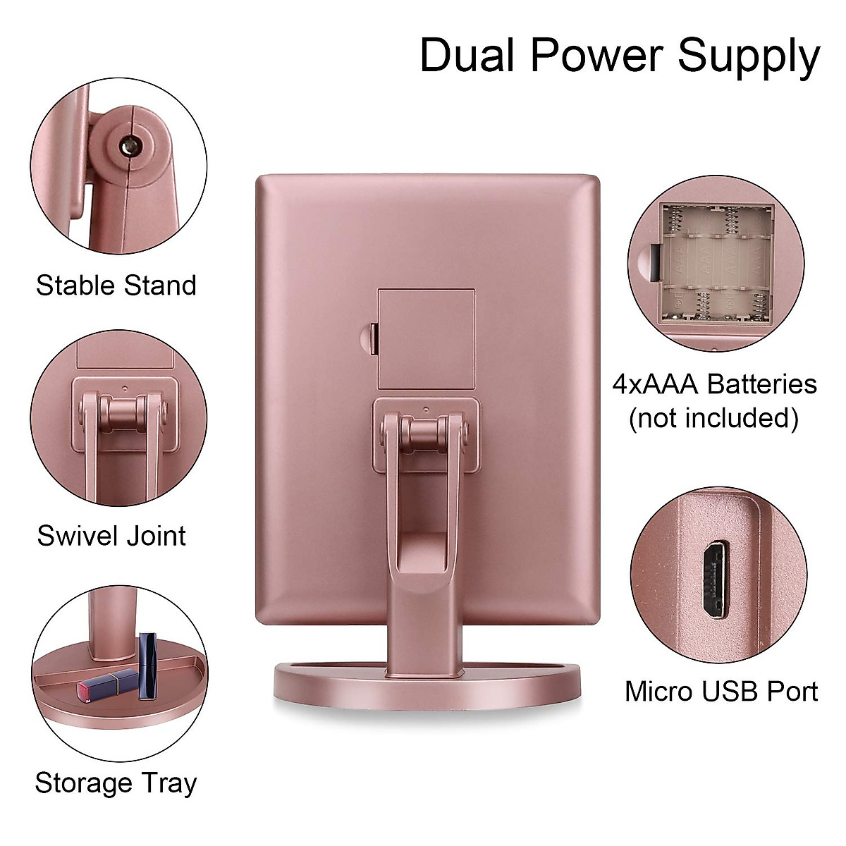 deweisn Tri-Fold Lighted Vanity Mirror with 21 LED Lights, Touch Screen and 3X/2X/1X Magnification, Two Power Supply Modes Make Up Mirror,Travel Mirror