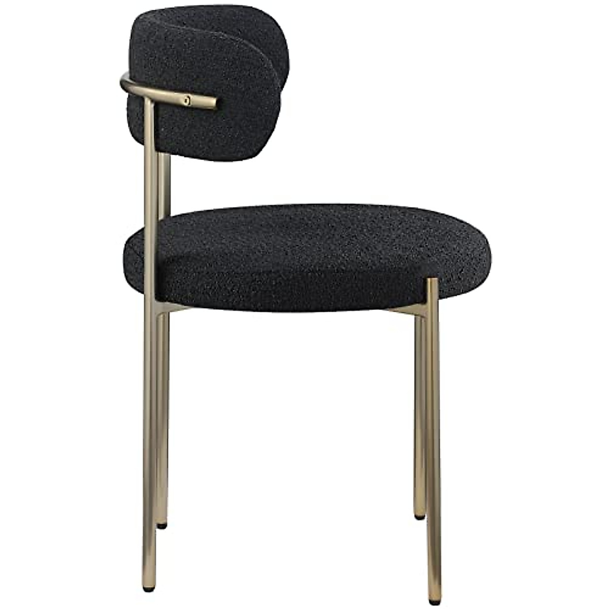 Meridian Furniture Beacon Collection Modern | Contemporary Upholstered Dining Chair, Brushed Brass Finish Iron Frame, Set of 2, 22" W x 21" D x 30" H, Black