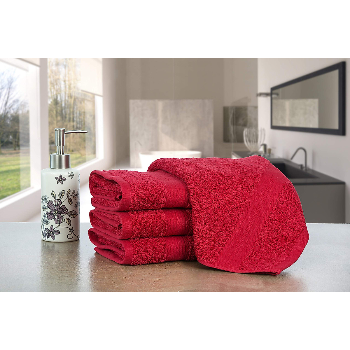 Ample Decor Hand Towel 18 X 28 Inch Pack of 4 600 GSM 100% Cotton, Soft Absorbent Thick Durable Premium Quality, for Hotel, Bathroom, Spa, Daily Use, Gym - Red