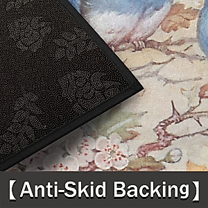 Blue Bird Branch Half Round Door Mat, Non-Slip Welcome Entrance Way Rug, Rubber Door Mats, 24 x 36 Wear Resistant Semi Circle Floor Mats Area Rugs for Home Kitchen Patio