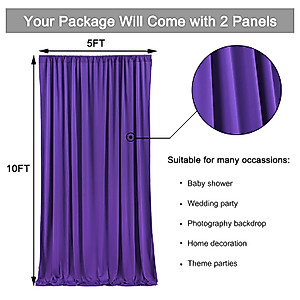 10ftx10ft Purple Wrinkle-Free Backdrop Drapes Curtains, Purple Polyester Background Decorations for Wedding Home Party Supplies