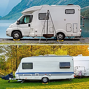 Cainozo RV Leveling Blocks Camper Leveler 2 Pack with Carrying Bag,Leveler Chocks Precise Camper Leveling Includes Two Curved Levelers,Two Rubber Grip Mats,Two Chocks,and A Carrying Bag Yellow