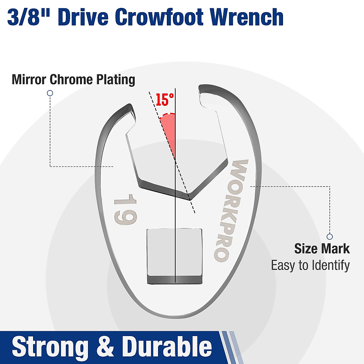 WORKPRO 3/8" Drive Flare Nut Wrench Set, 10-piece Crowfoot Flare Nut Tool Kit, Metric 10-19mm, Steel Wrench With Storage Rail for Nut Removal